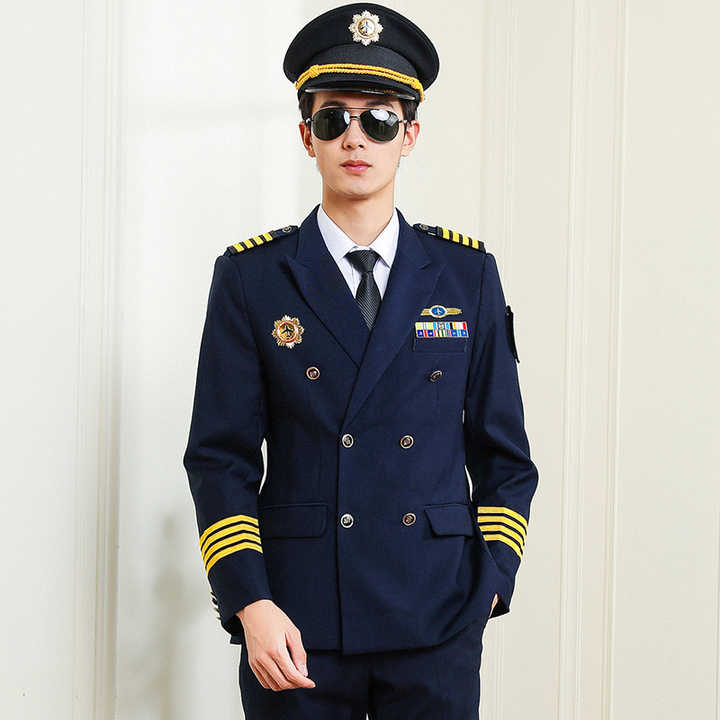Navy Blue Double Breasted Men's Airline Pilot Captain Uniform - Custom ...