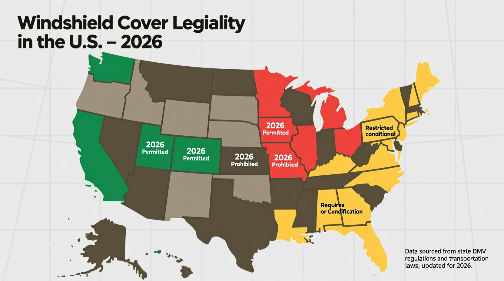 Windshield Cover Legality in 2026: U.S. State-by-State Rules
