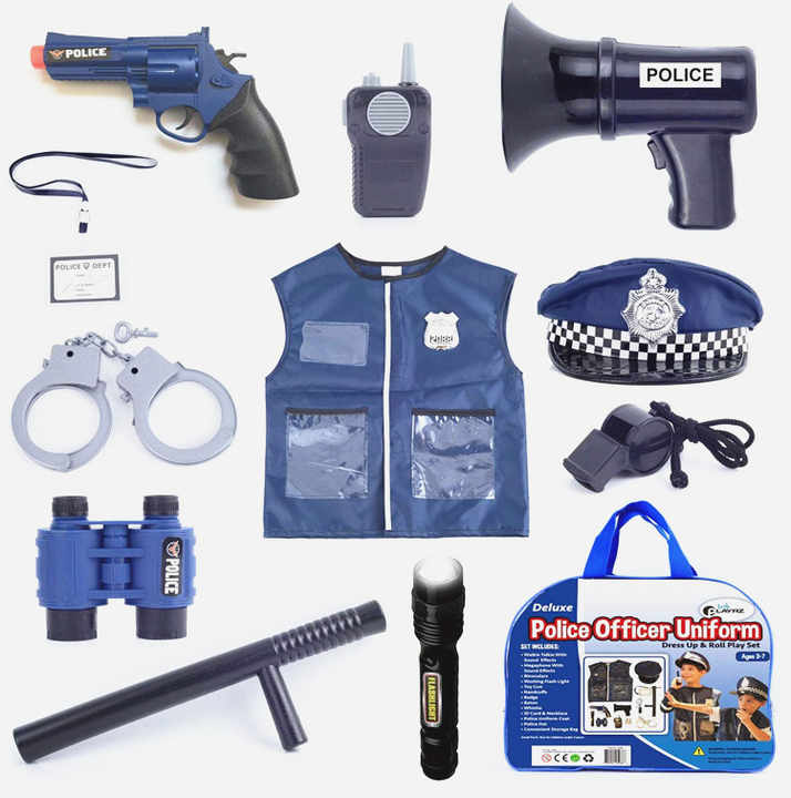 7pcs Dark Blue Kids Police Role Play Toy Set for 3-8Y