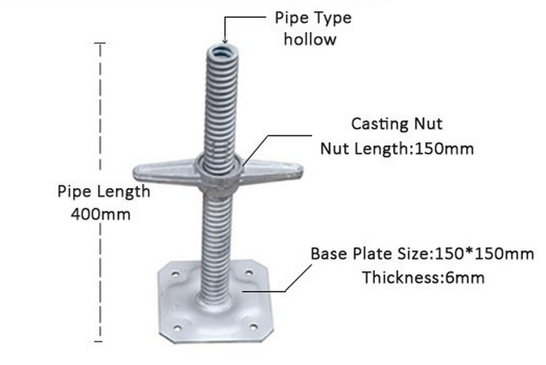 Adjustable Steel Hollow Scaffolding Jack Base& u Head Jack