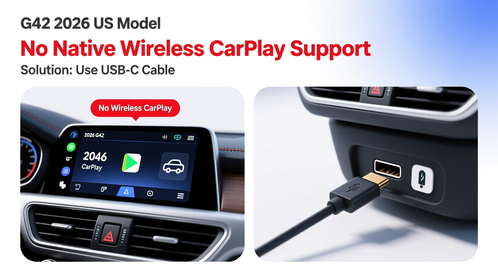 G42 CarPlay Install US 2026: No Native Wireless Support