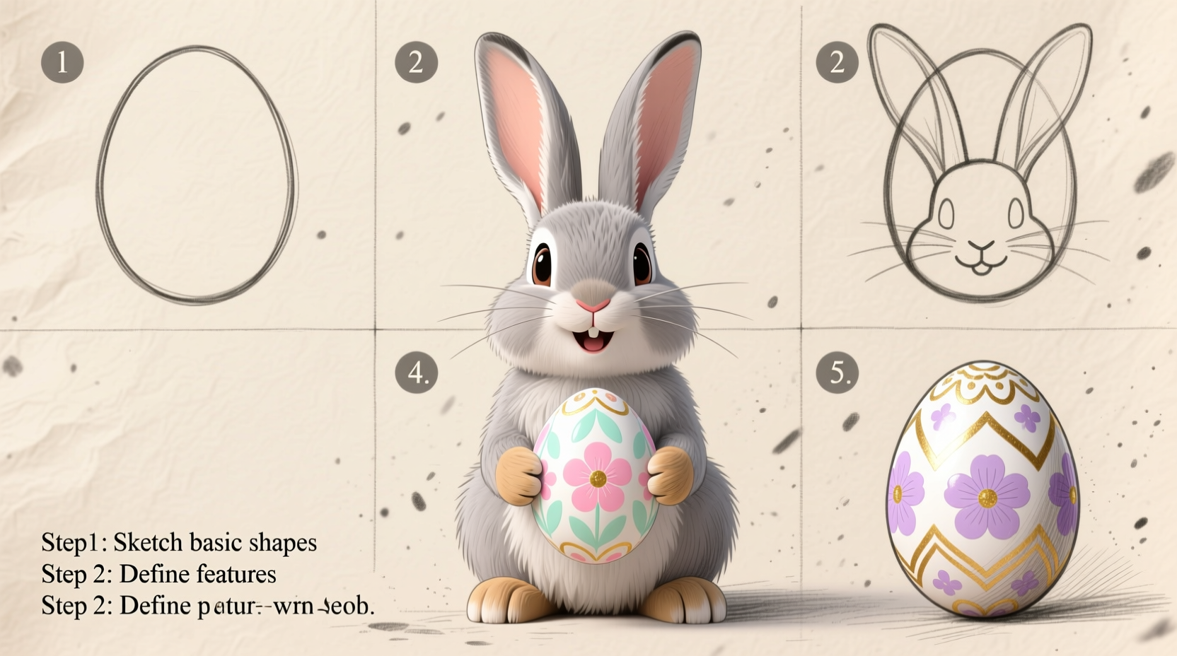 How to Draw an Easter Bunny and Egg Step by Step