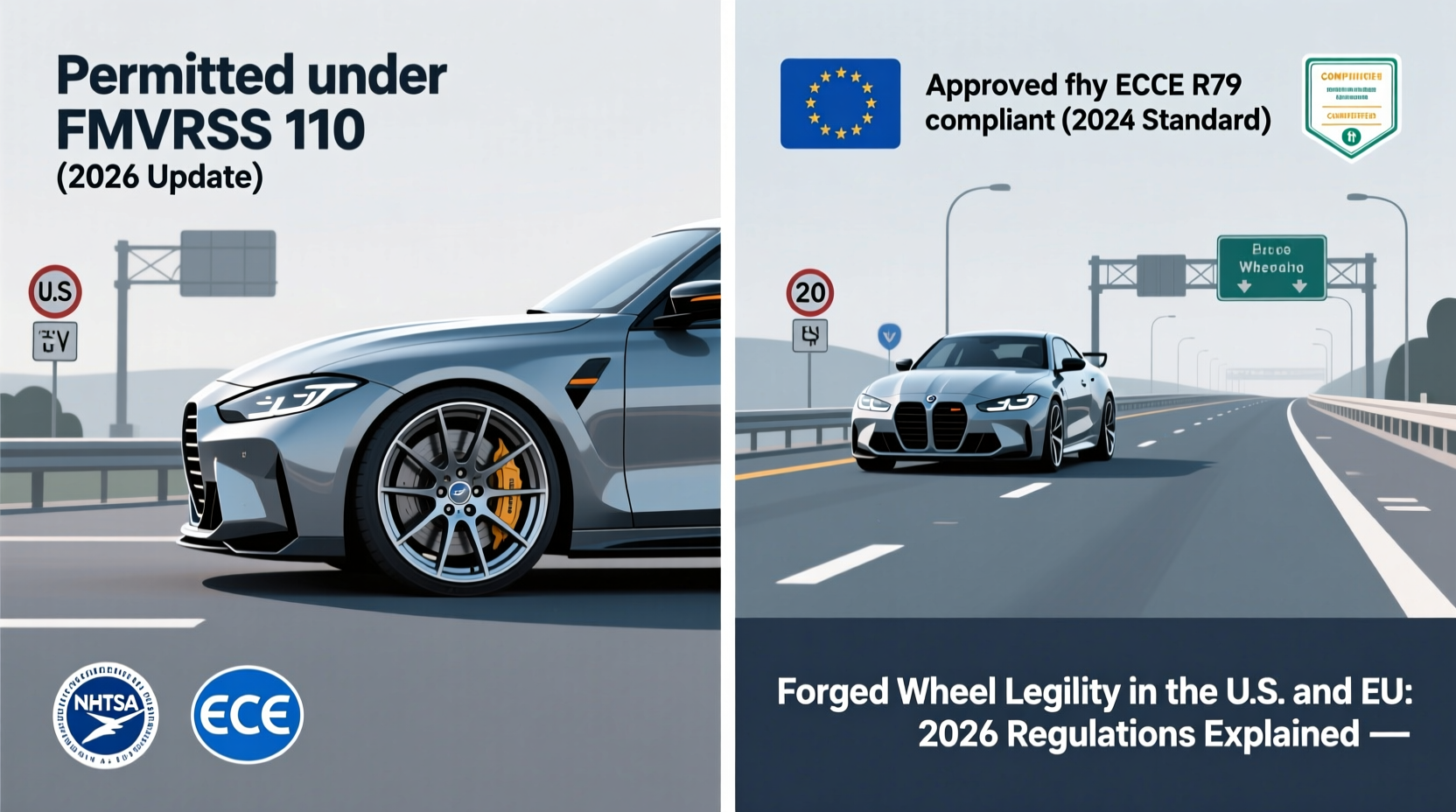 Forged Wheel Legality in the U.S. and EU: 2026 Regulations Explained