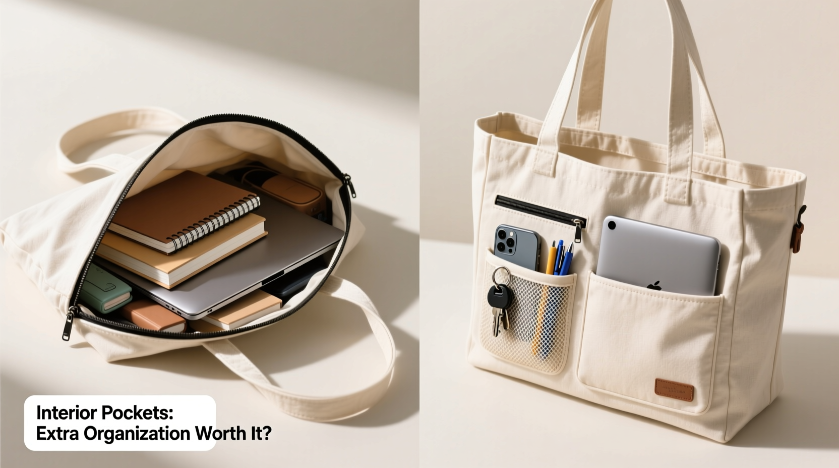 Open Tote Bag Vs Tote With Interior Pockets Is The Extra Organization ...