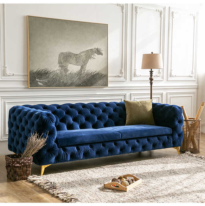 Sofas for home modern furnitures luxury 2 seater blue velvet deep button couch living room sofa