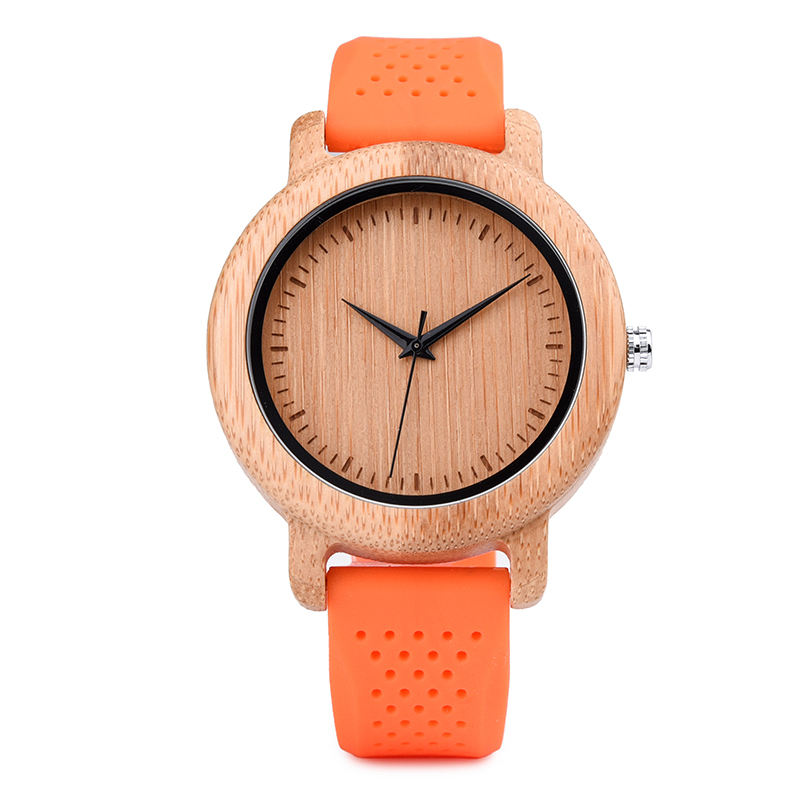 Handmade Antique Bamboo Quartz Wristwatch Silicone Strap Unisex Big ...