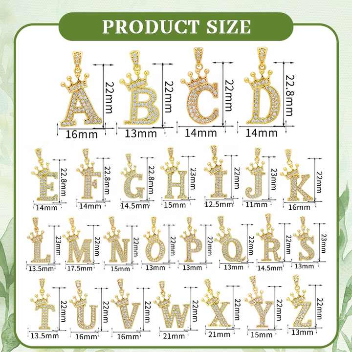 A-Z Letter Crown Charms Zircon Initial Alphabet Brass Cubic Zirconia ...