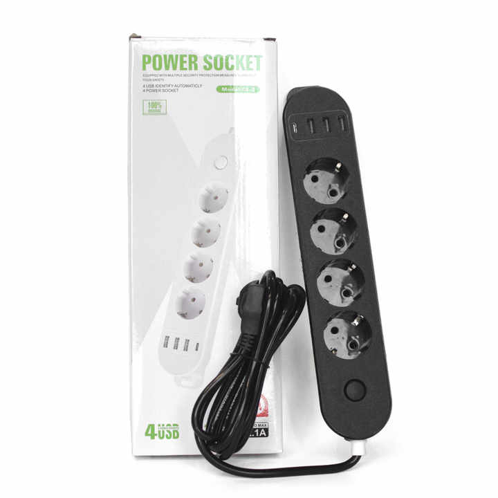 European Style 4-Way 8-Hole Power Strip Extension Socket Multi-Function ...