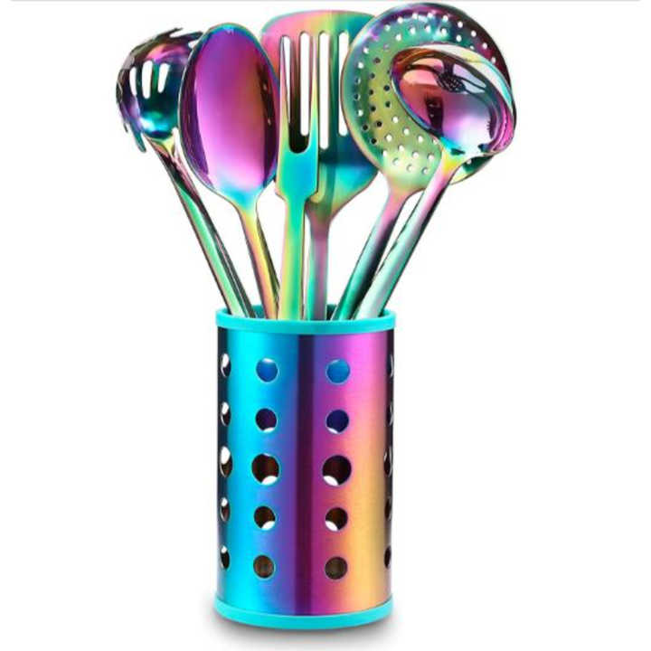 Rainbow Color PVD Coating Serving Set Flatware Stainless Steel Tabletop ...