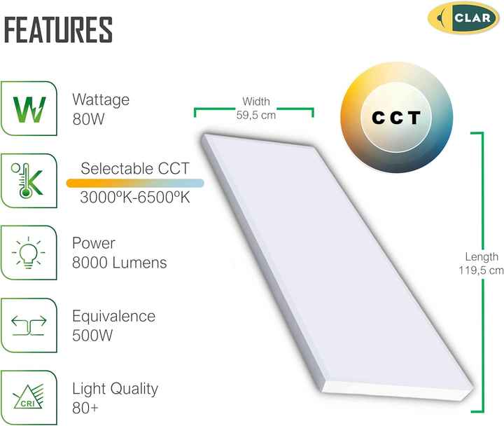 CLAR - 120x60 LED Panel 80W CCT, Adjustable Color Temperature ...