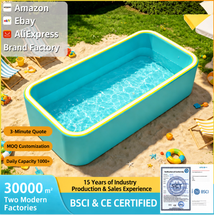 "Inflatable PVC Rectangle Pool Eco-Friendly Foldable for Adults & Kids ...