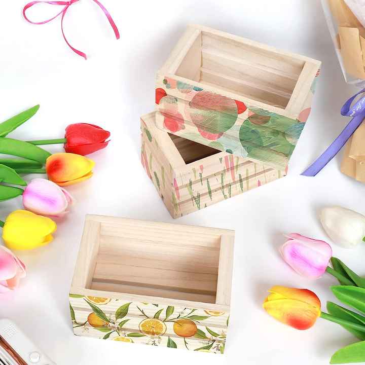 4 Pack Mini Rustic Wooden Crates, Decorative Crates Unfinished Wood Box ...