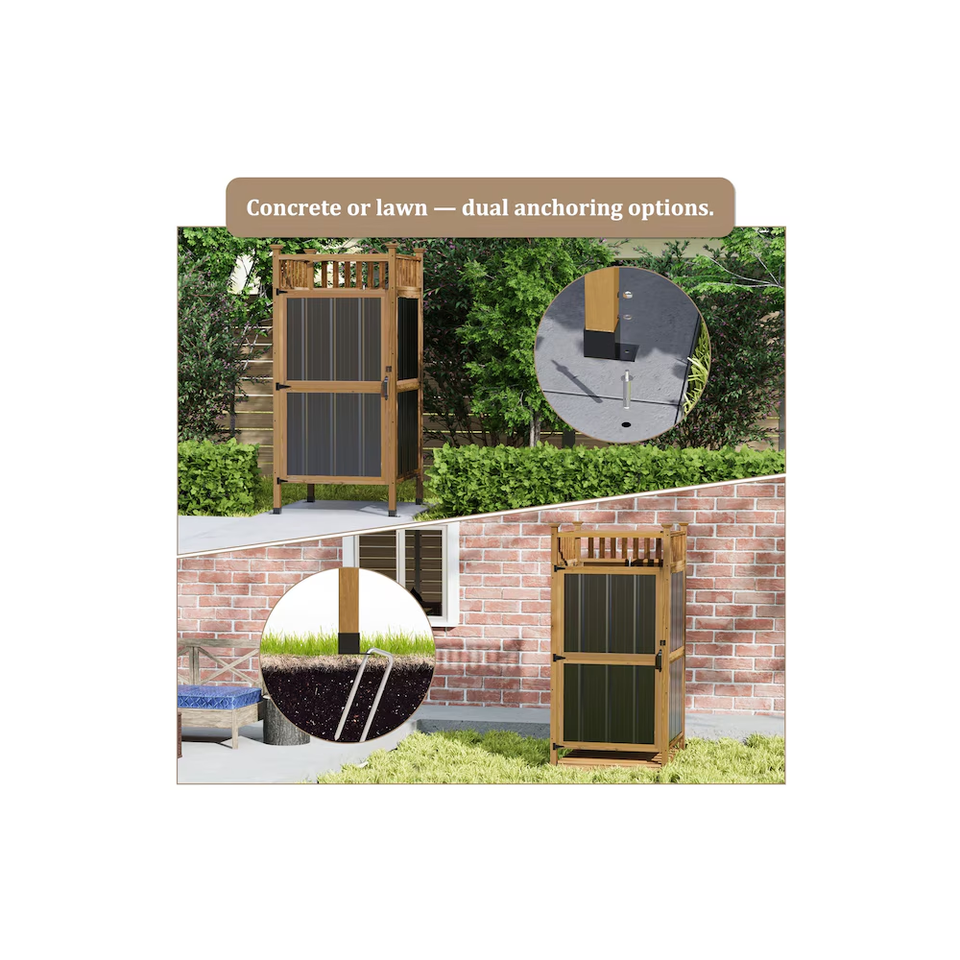 Mixed Material Outdoor Shower Enclosure With Black Privacy Panels ...