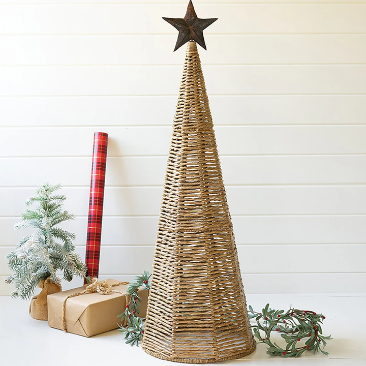 Handwoven Wicker Seagrass Christmas Tree with Star