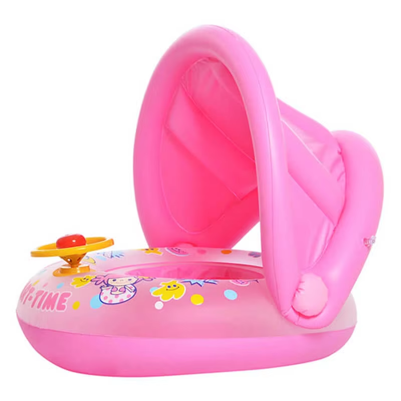 Blue PVC Inflatable Baby Rowing Boat with Canopy Steering Wheel & Horn ...