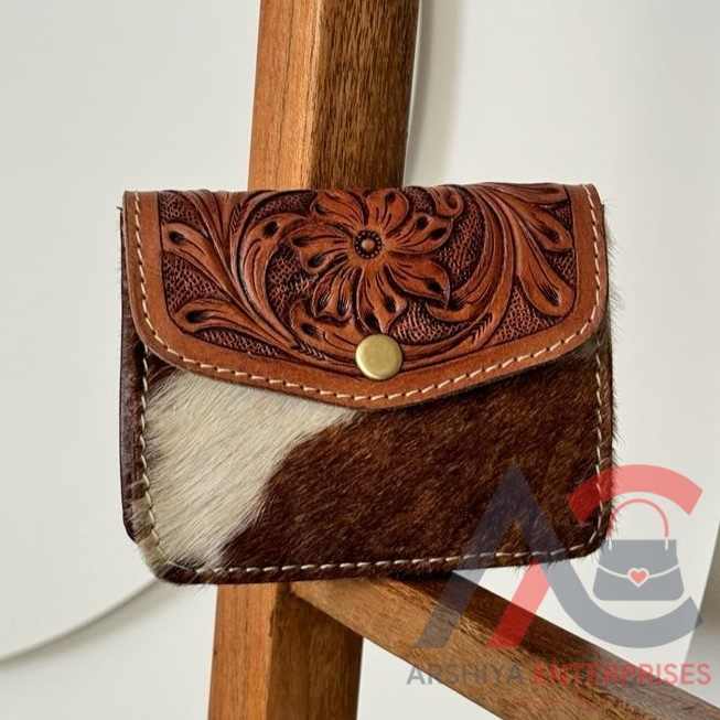 Hand Tooled Carving Small Size Coin Purse Western Hair On Cowhide ...