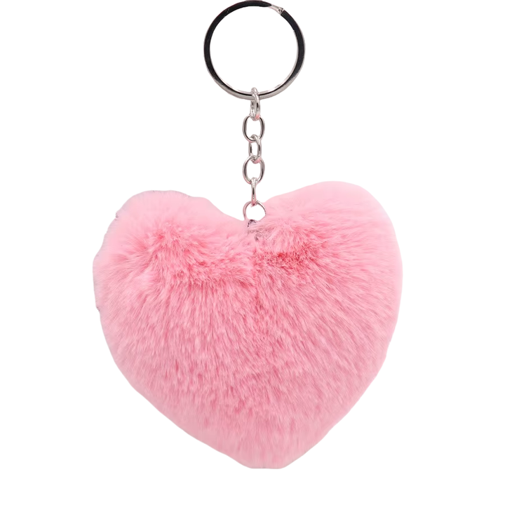 Soft Cute Heart Shape Furball Pompom Keychain Plush Fluffy Ball Rabbit ...