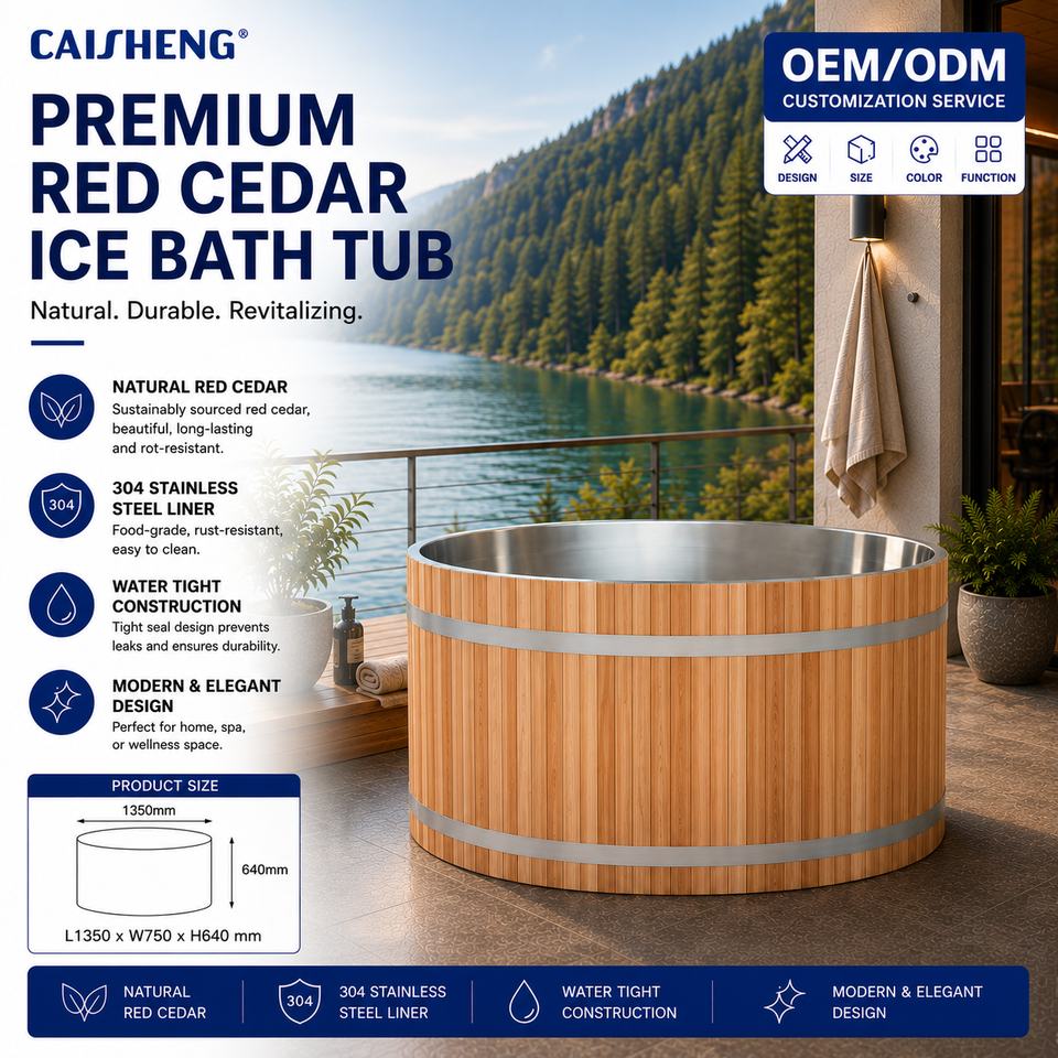CAISHENG Red Cedar Ice Bath Tub Outdoor Indoor Cold Plunge Tub with 304 ...