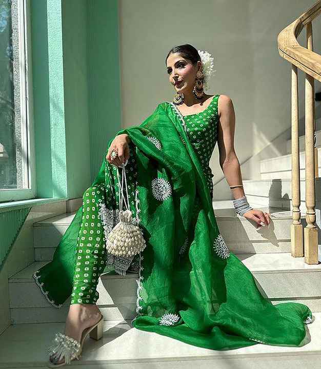 Punjabi Pattern Women Wear Indian Kurti Pant Dupatta Set