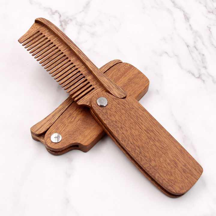 Mens Solid Walnut Wood Beard Comb Foldable Pocket Comb Wooden Comb for ...