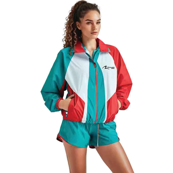 Latest Fashion Custom Embroidery Windbreaker Short Jacket Set Patchwork ...