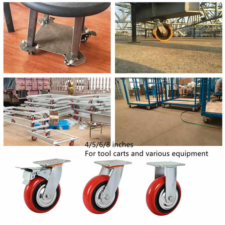 4 5 6 8 Inch Heavy Duty Red Swivel Caster 150mm PU Polyurethane Castor ...