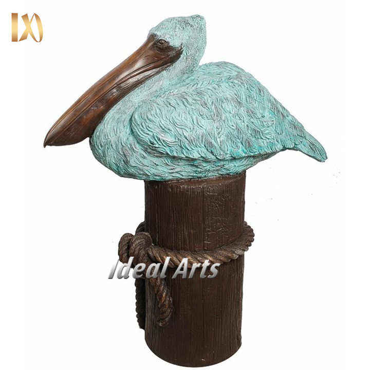 Life Size Bronze Pelican Statue on Tree Trunk Outdoor Garden Decorative ...