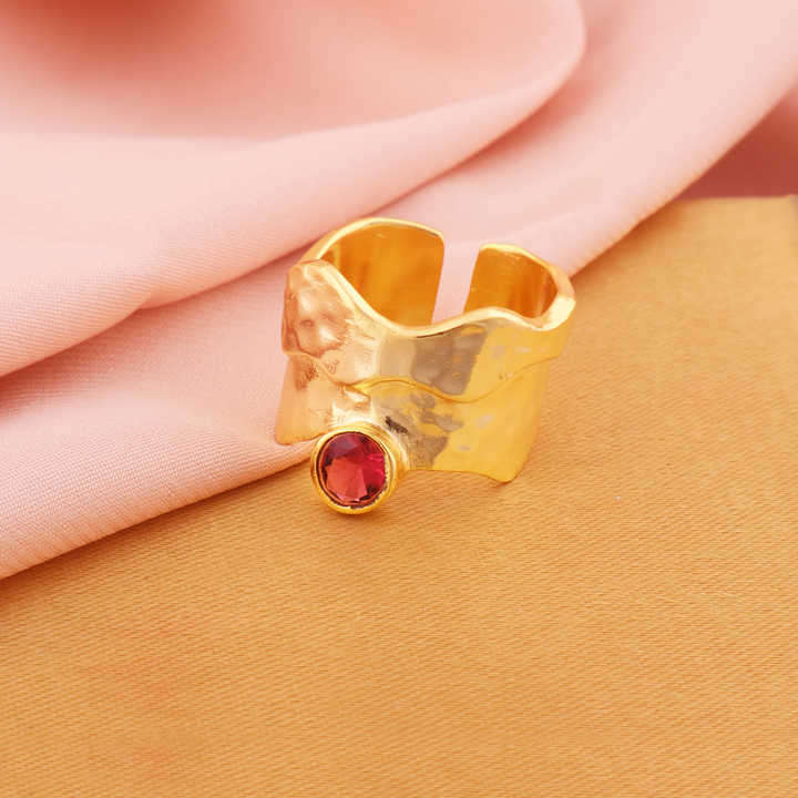 Huge Size Large Band Ring Dainty 6 mm Red Quartz Round Gemstone Ring ...