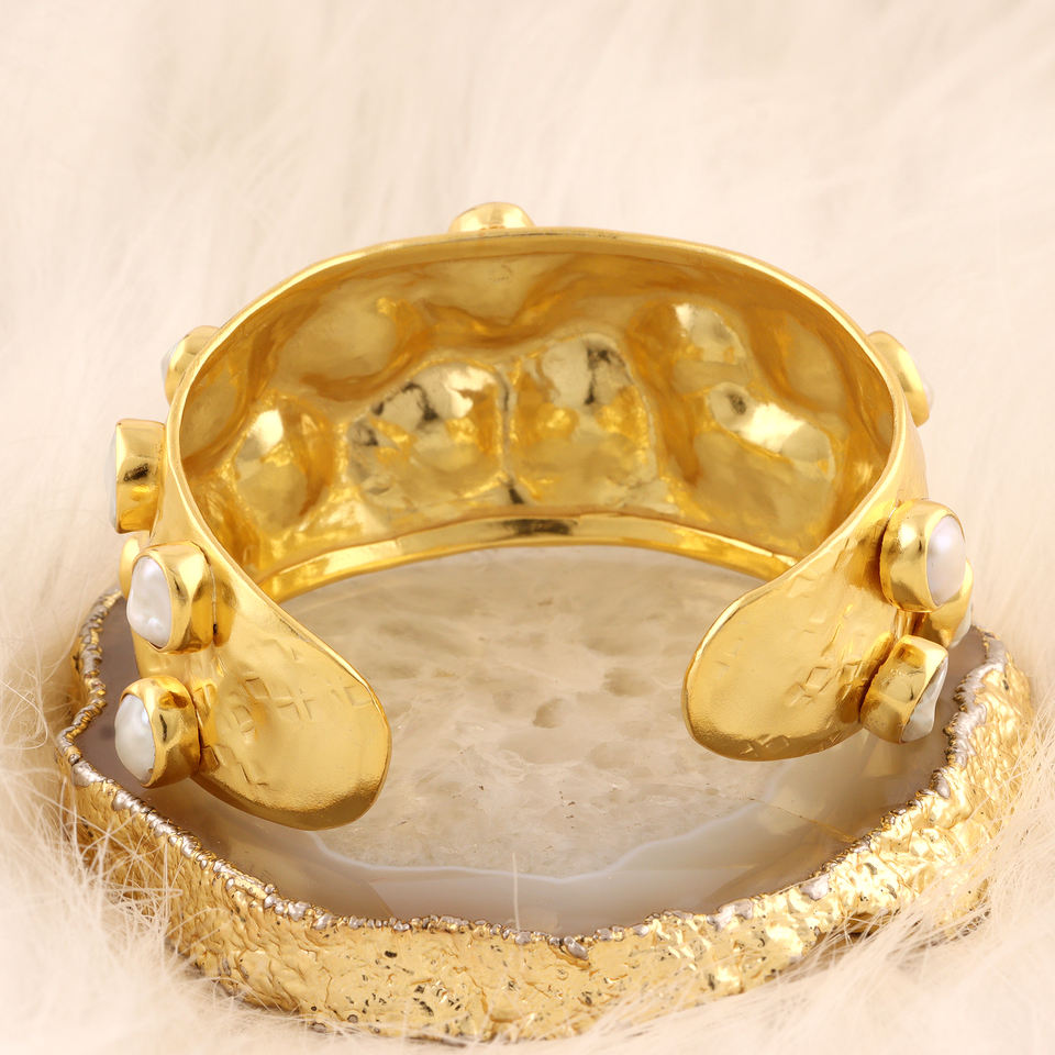 natural freshwater pearl green peridot handmade bangle gold plated ...