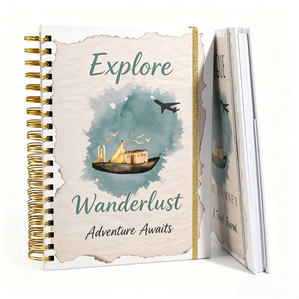 Hardcover Spiral Travel Journal With Gold Stamping Custom Watercolor ...