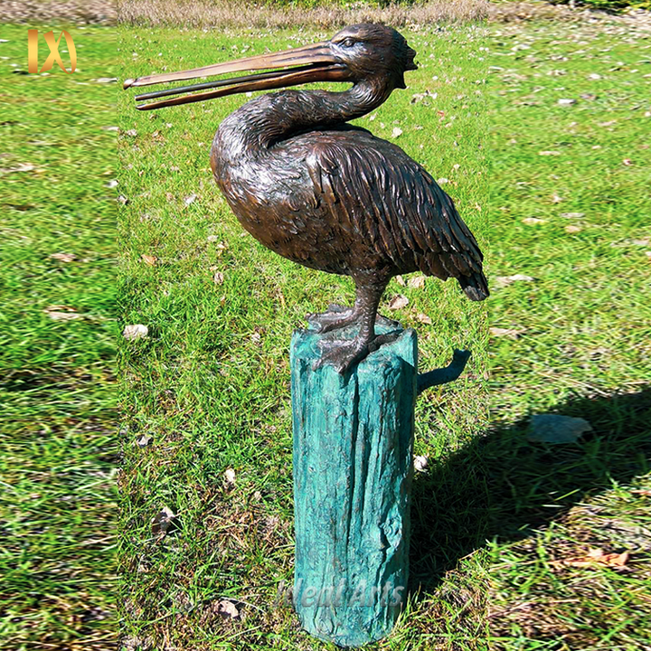 Life Size Bronze Pelican Statue on Tree Trunk Outdoor Garden Decorative ...