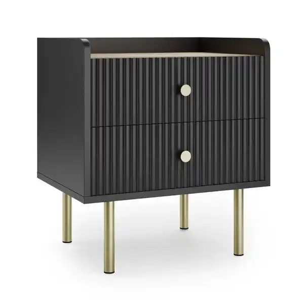 Modern Luxury Bedside Table Black Side Table with Ribbed Effect Drawers ...