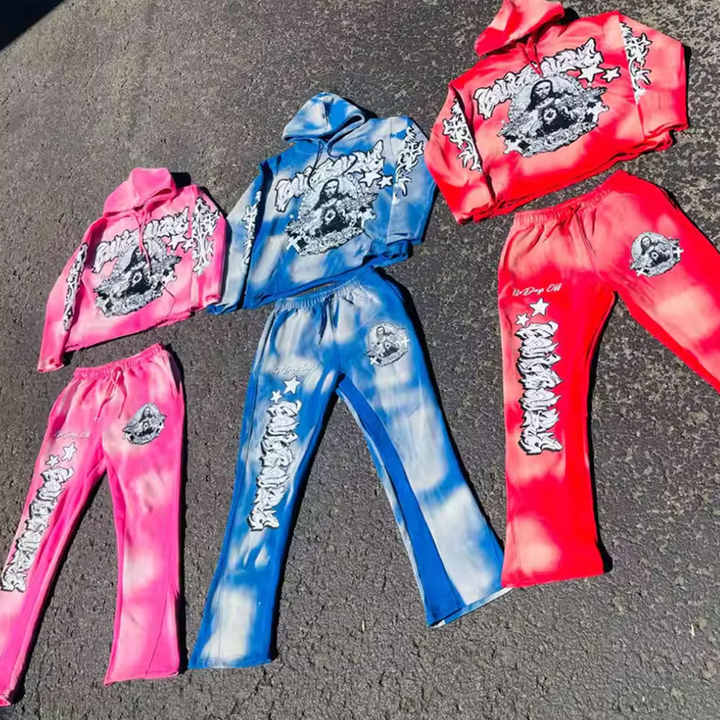 Tracksuit for Men Hoodies and Flared Sweat Pants Set Printed Distressed ...