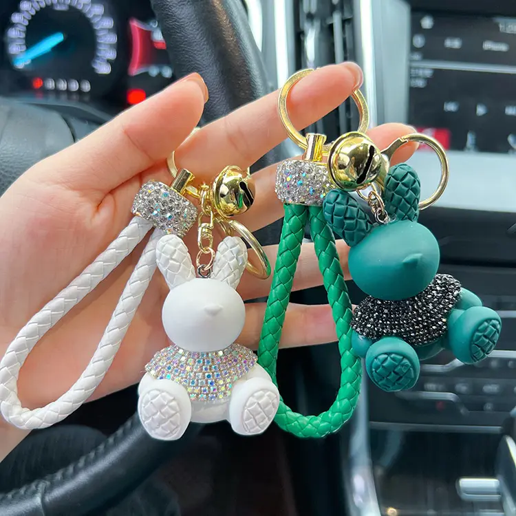 2024 Rabbit Keychain Animal Crystal Rhinestones Key Chain Rabbit ...