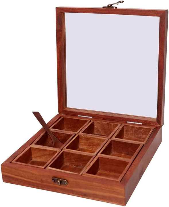 Acacia Wood Spice Box 12 Compartment Top Quality Piece square Shaped ...