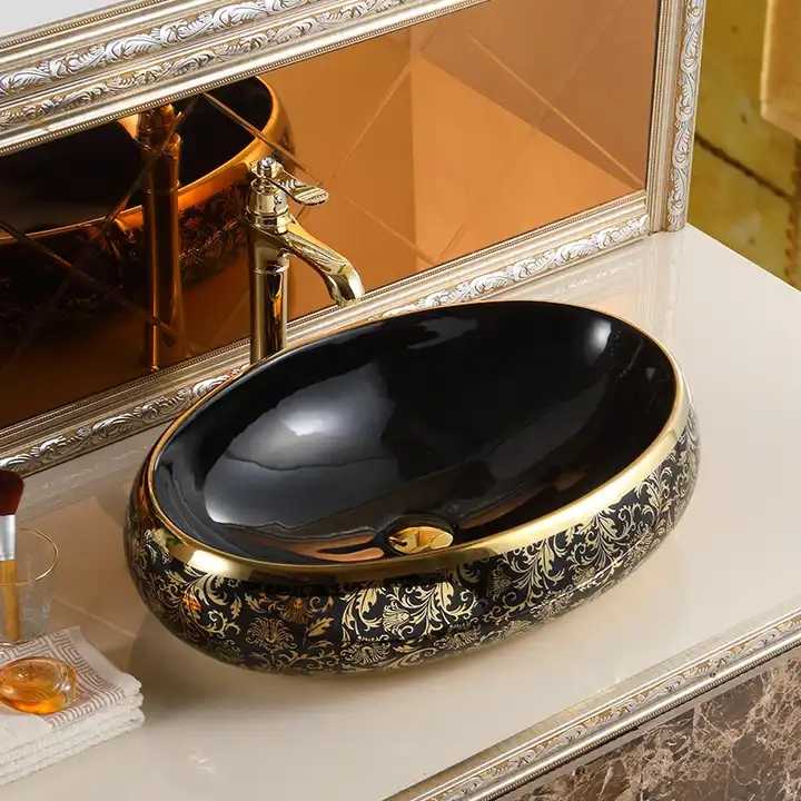 Luxury Golden Countertop Bathroom Sink - Elegant Ceramic