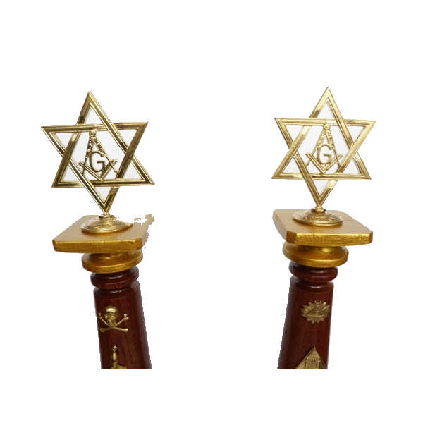 Pair of Masonic Wood Columns Senior Warden and Junior Warden Emblems ...