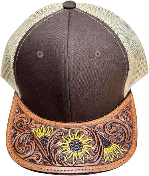 Western Tooled Leather Cap with Intricate Carving Design Cowboy Leather ...