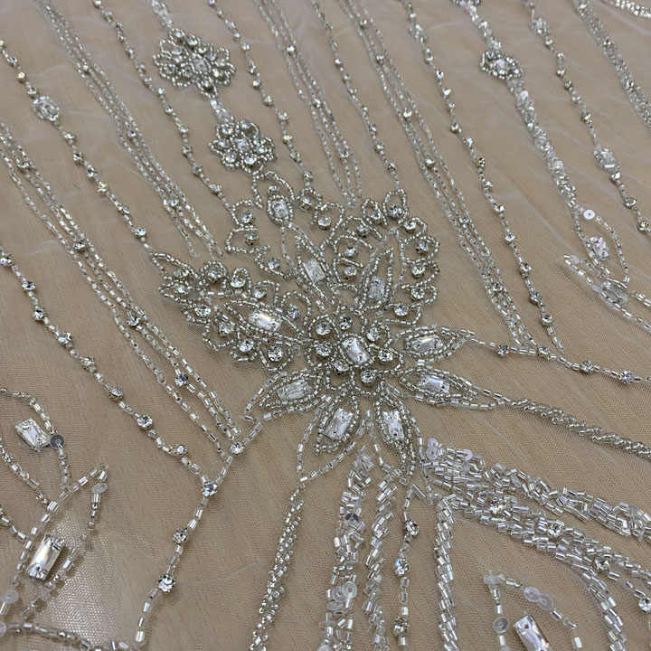 Beautiful Luxury Allover Silver Beaded and Crystal Wedding Dress Lace ...