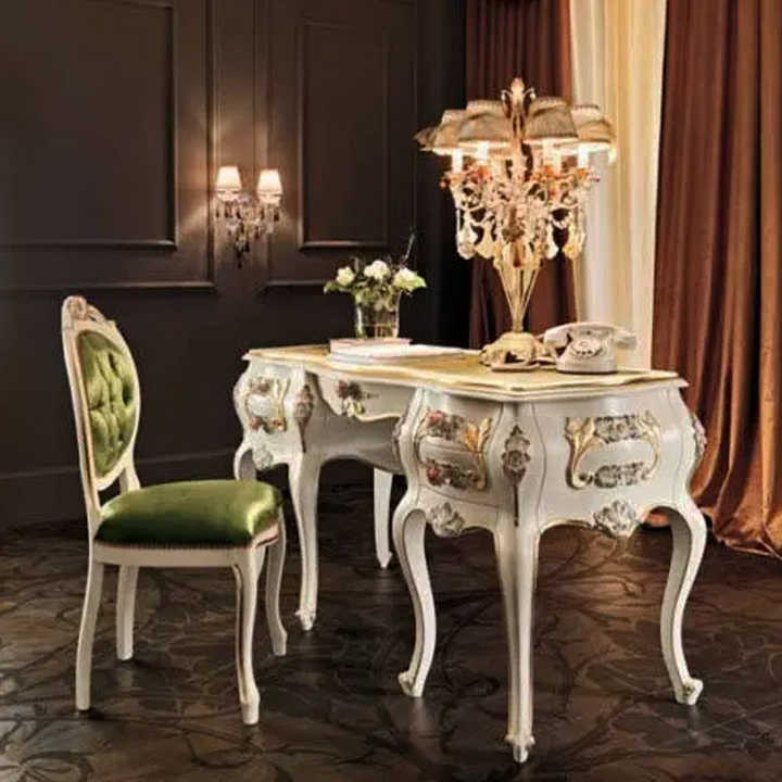 European White Duco Solid Wood Desk and Chair Set Office and Commercial ...