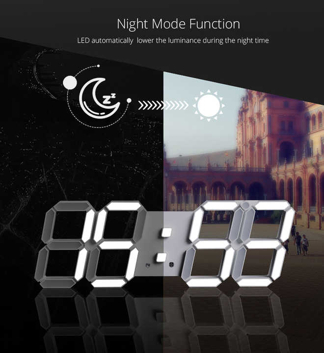 3D LED Wall Clock Modern Design Digital Table Clock Alarm Nightlight ...