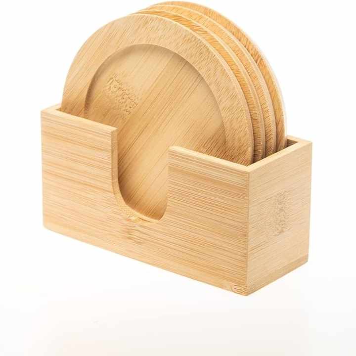 Durable Bamboo Wooden Coaster Set Eco-Friendly Natural Stylish Classic ...