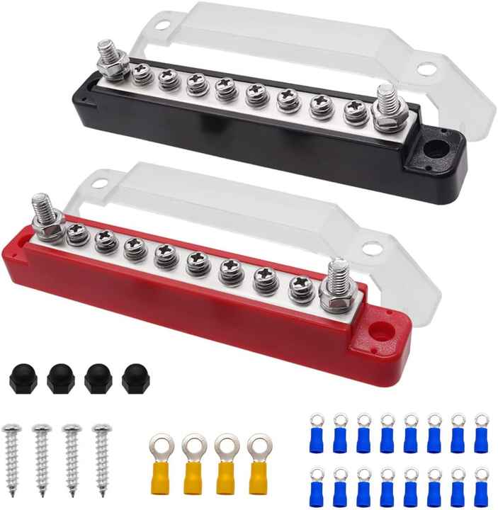 Power Distribution Terminal Block with Cover with M6 Terminal Studs,M4 Terminal Screws,150A ...