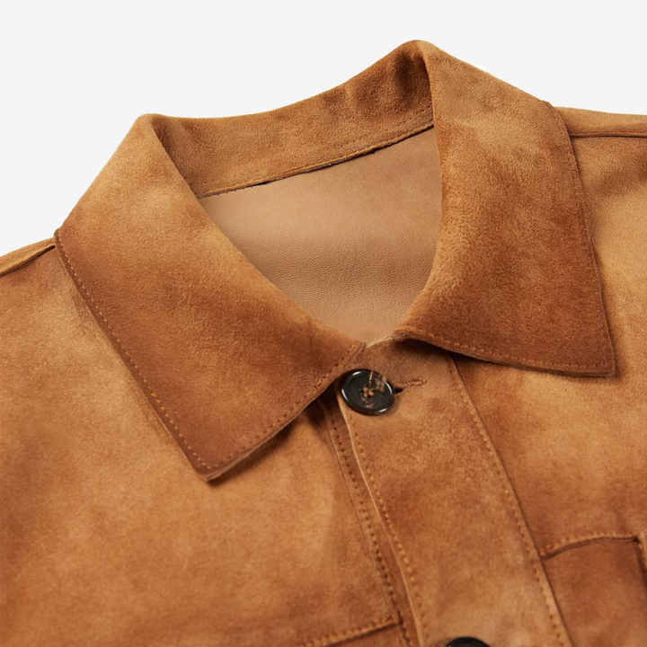 Customize Men's High Quality Goatskin Genuine Leather Suede Shirt ...