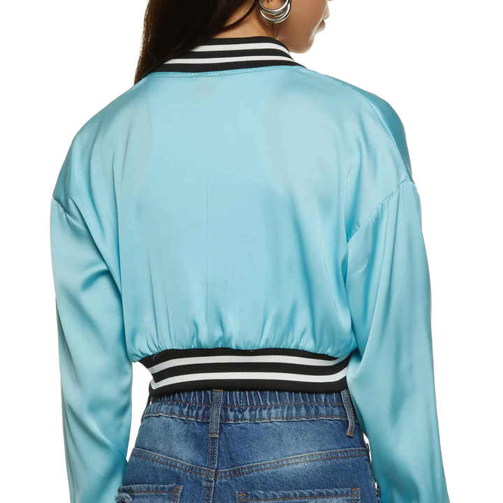 Wholesale Custom Lightweight Satin Cropped Varsity Jacket for Ladies ...