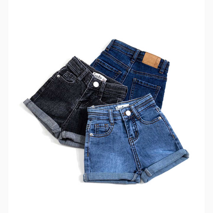 Luxury Little Girl Denim Short Hot Summer Casual Blue Wash Adjustable ...