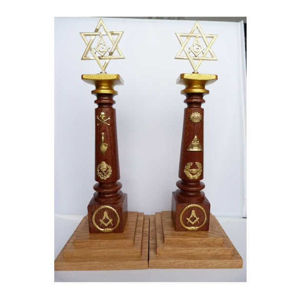 Pair of Masonic Wood Columns Senior Warden and Junior Warden Emblems ...