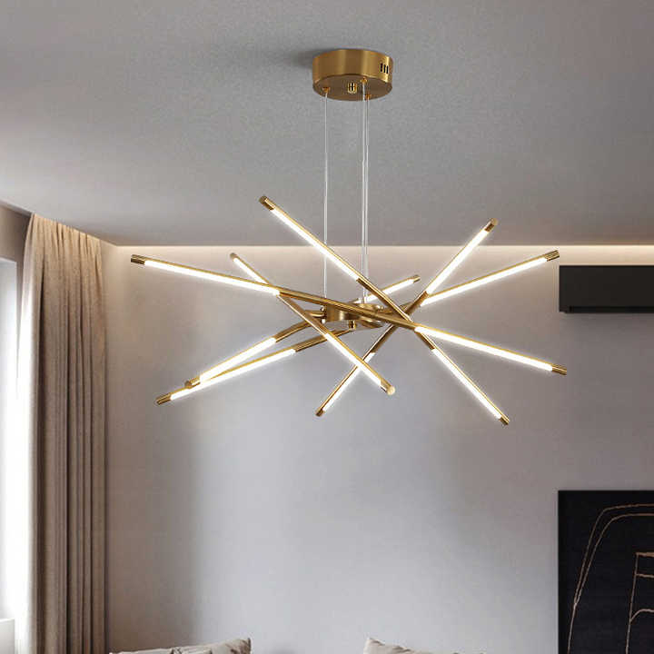 Simple Nordic Light Dimmable Sputnik Modern Tubes Linear LED Chandelier ...