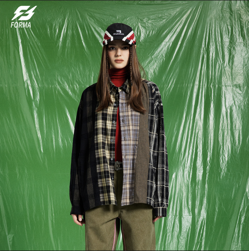 Patchwork Plaid Cotton Shirt Jacket with Functional Pockets Single ...
