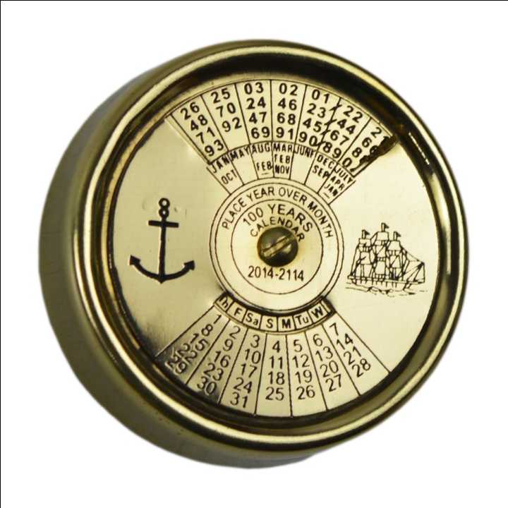 Calendar Compass Shiny Brass 100 Years Nautical Calendar